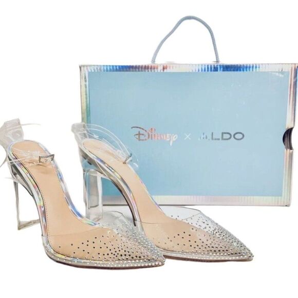 Disney | Shoes | Disney X Aldo85 Clear Jewel Glass Slipper Heels ...